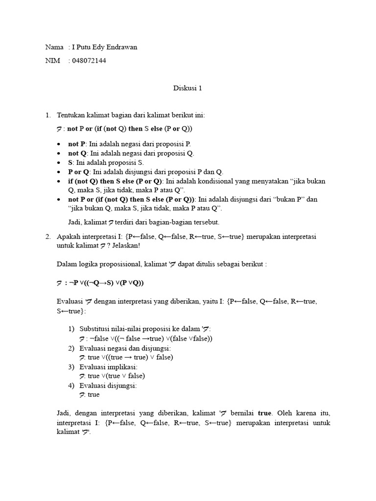 Jawaban Diskusi 1 Logika Informatika | PDF | Seni & Disiplin Bahasa