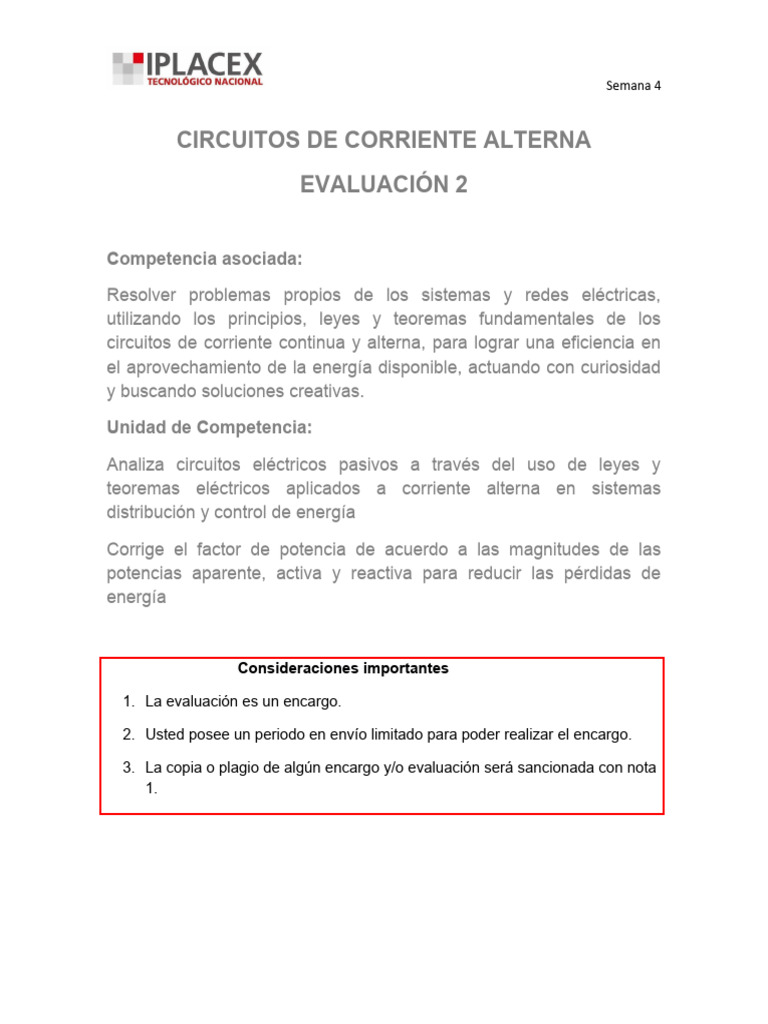 Evaluacion-2 Corrient Alterna | PDF | Energia electrica | Ingenieria ...