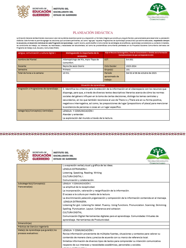 Formato de Planeación Didáctica.Progresión 5. | PDF