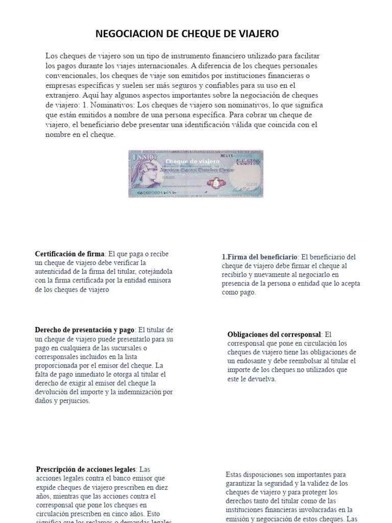 Cheques de Viajero | Descargar gratis PDF | Cheque | Bancos