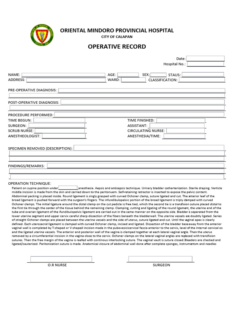 Operative Record New2 | PDF | Uterus | Surgery