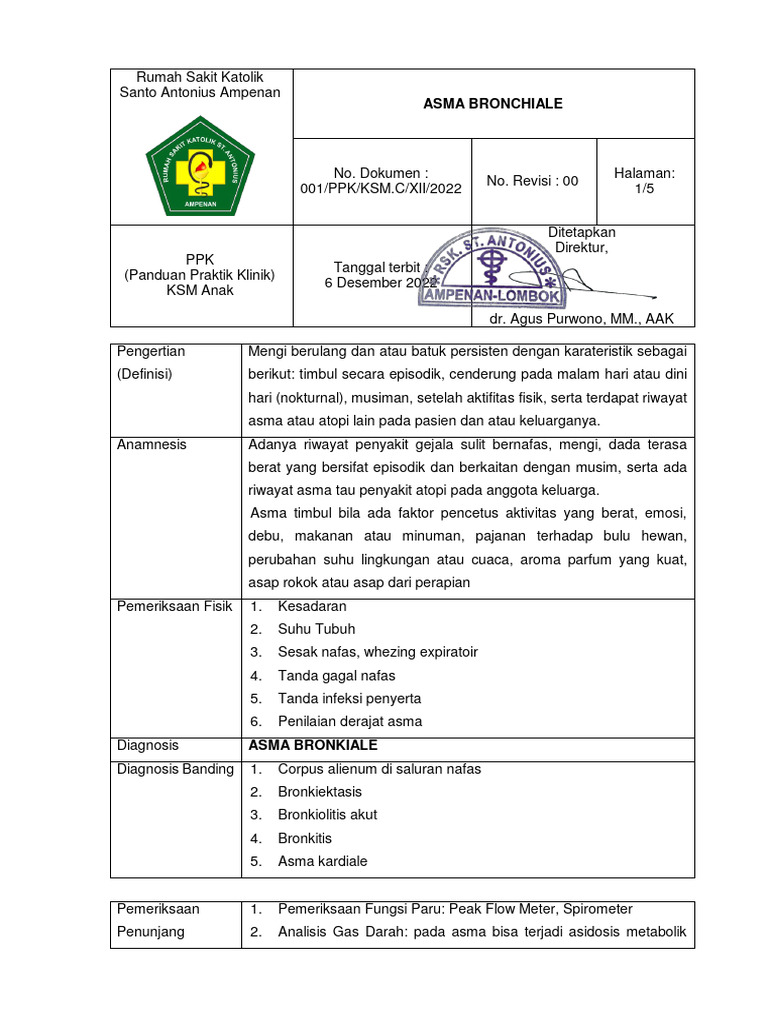 001 KSM.C PPK Medis (Anak) Asma Bronchiale 2022 | PDF