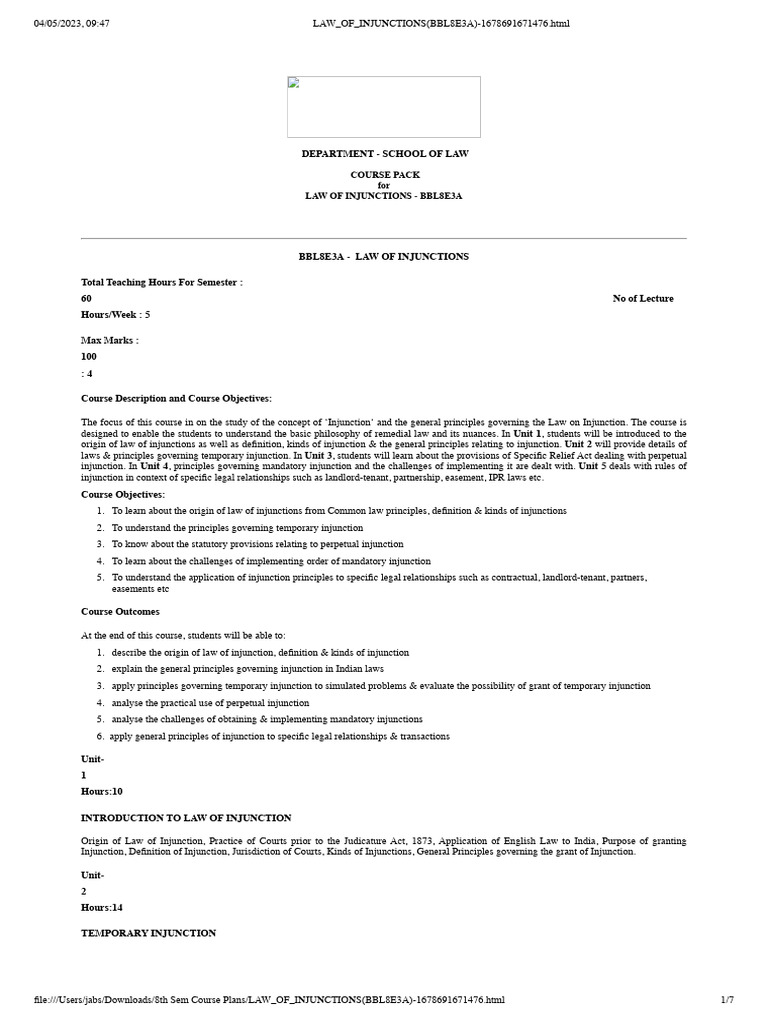 Law of Injunctions (Bbl8e3a) - 1678691671476.HTML | PDF | Injunction ...