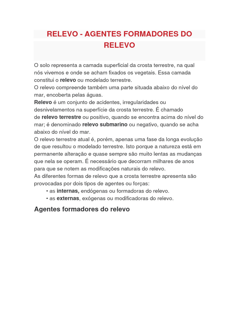 7 - Relevo - Agentes Formadores Do Relevo | PDF | Terreno | Terremotos