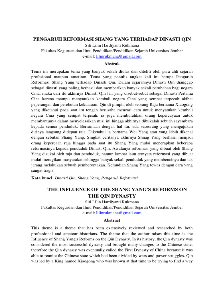 Pengaruh Reformasi Shang Yang pada Qin | PDF