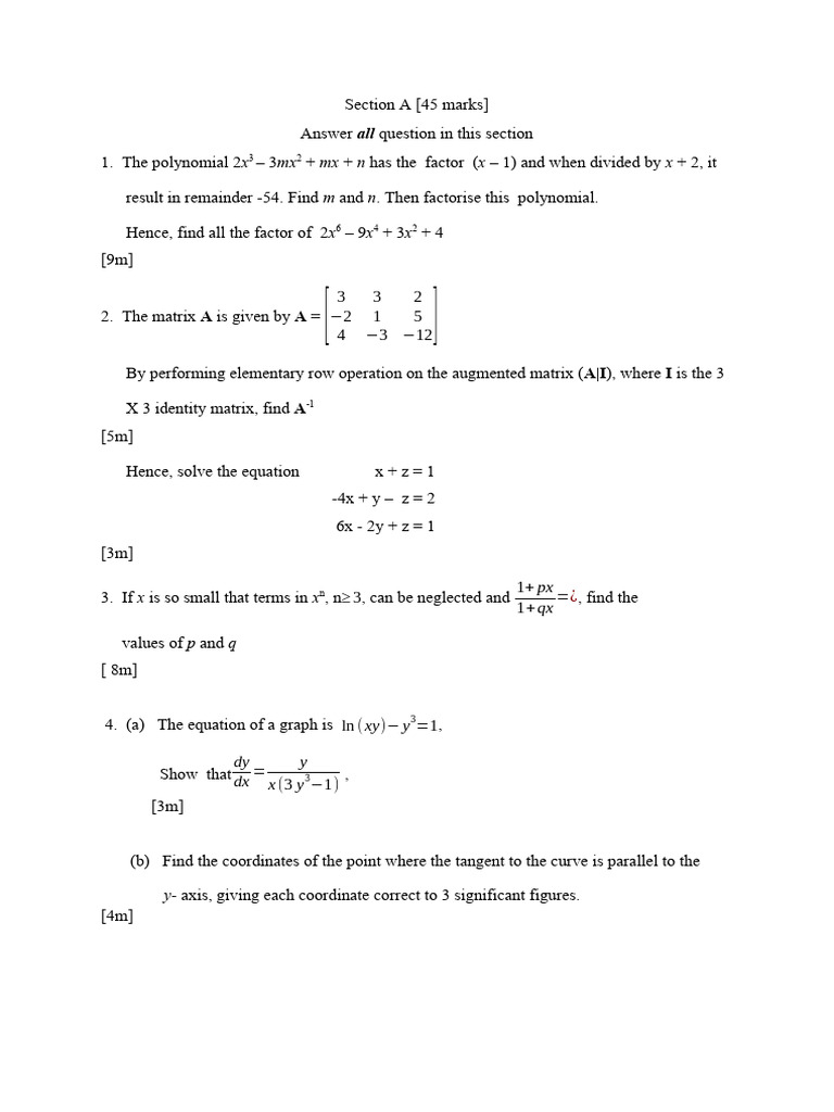 Polynomial And Matrix Problem Solving Pdf Cartesian Coordinate