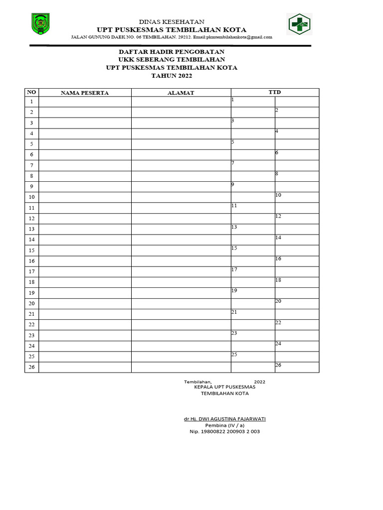 DAFTAR HADIR UKK Seb. TBH | PDF