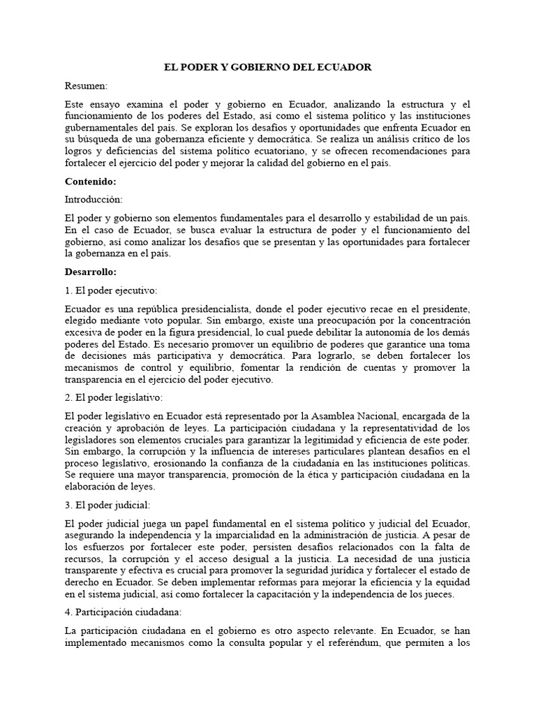 El Poder y Gobierno Del Ecuador | PDF