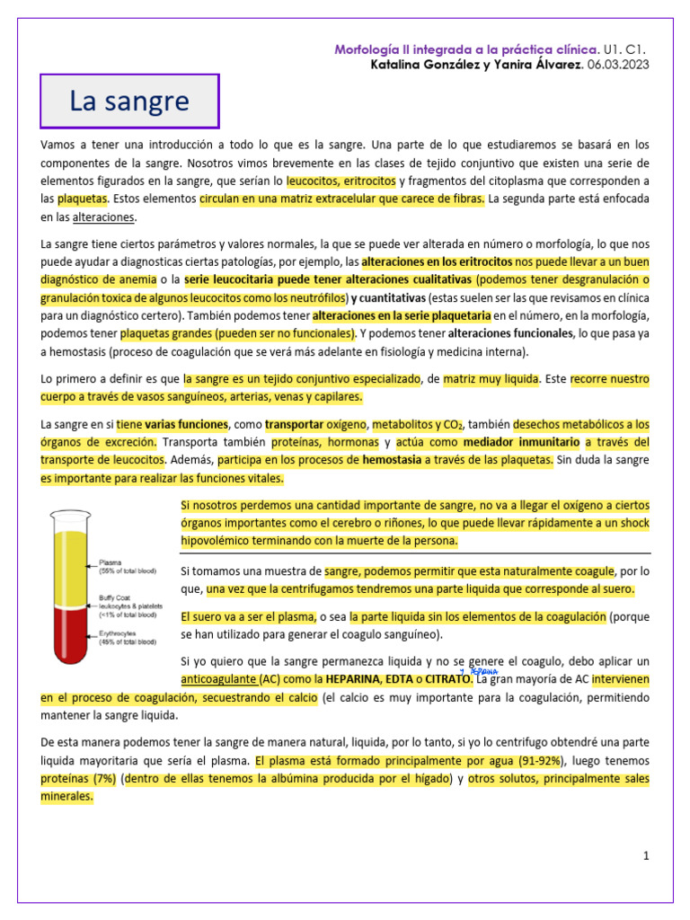 U1-C1 La Sangre | PDF