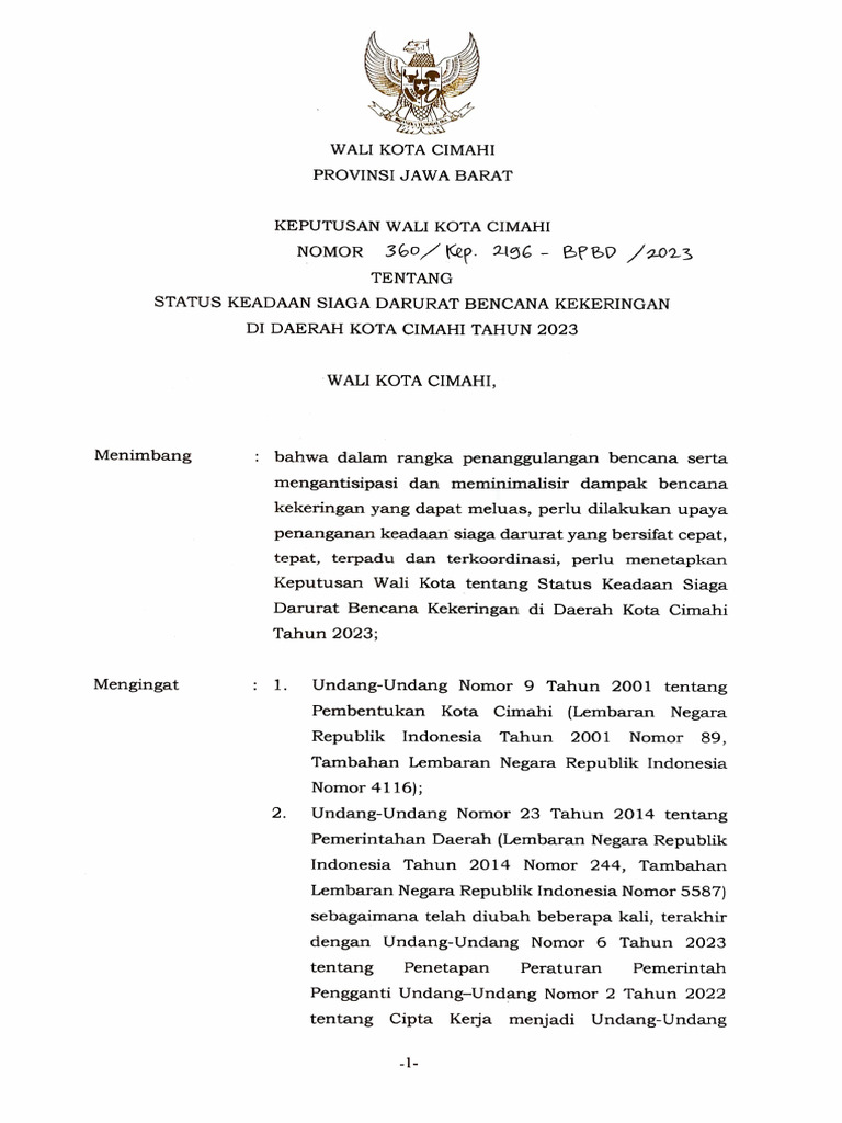 SK Siaga Darurat Kekeringan Kota Cimahi | PDF
