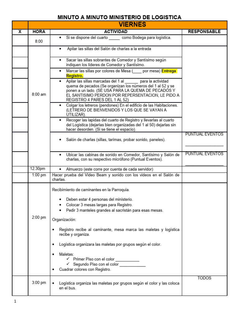 Agenda de Logística del Ministerio | PDF