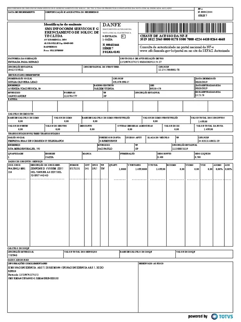 fiscal nota telefone 2023 | PDF