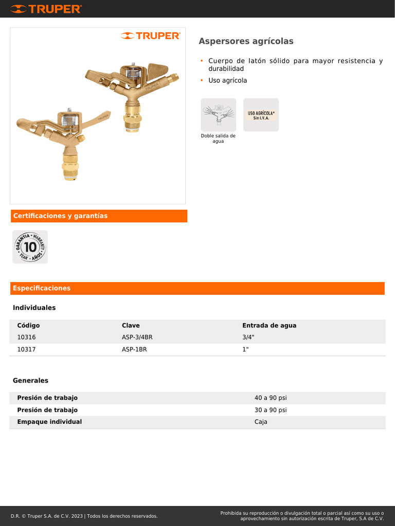 ficha tecnica aspersores de riego | PDF