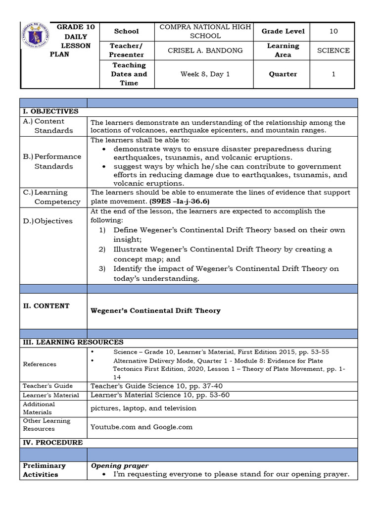 Science 10 - CO - DLP - Q1 | PDF | Plate Tectonics | Earth Sciences