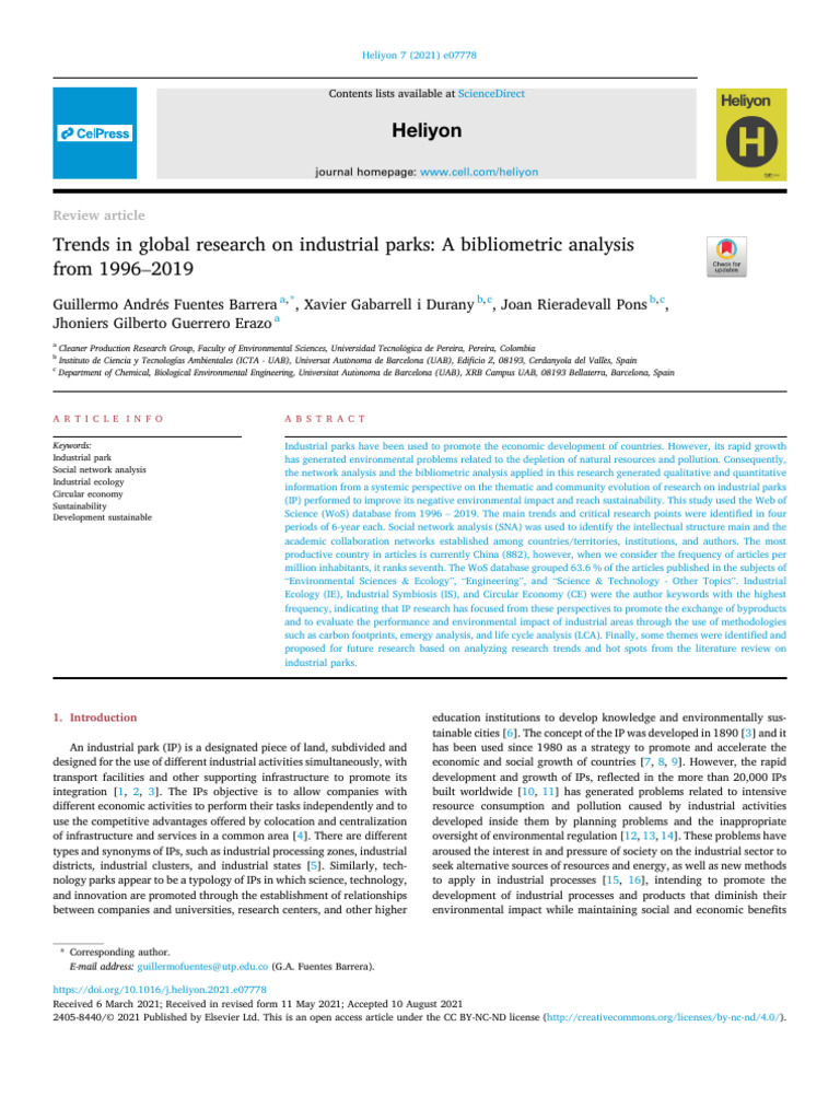 Trends in Global Research On Industrial Parks - A Bibliometric Analysis ...