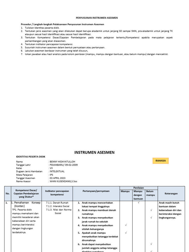 Lembar Kerja 2 Instrumen Asesmen | PDF