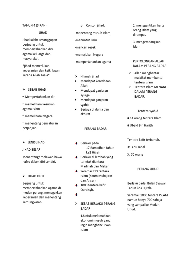 Nota Sirah Tahun 4: Jihad dan Perang | PDF