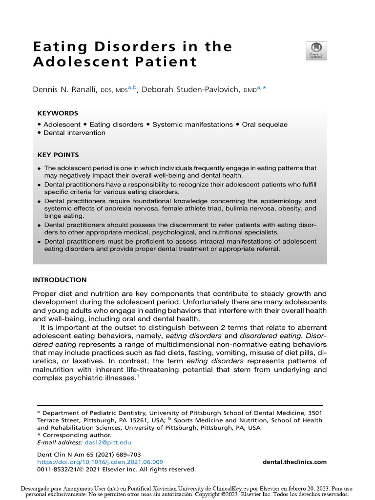 Eating Disorders in The Adolescent Patient | PDF | Anorexia Nervosa ...