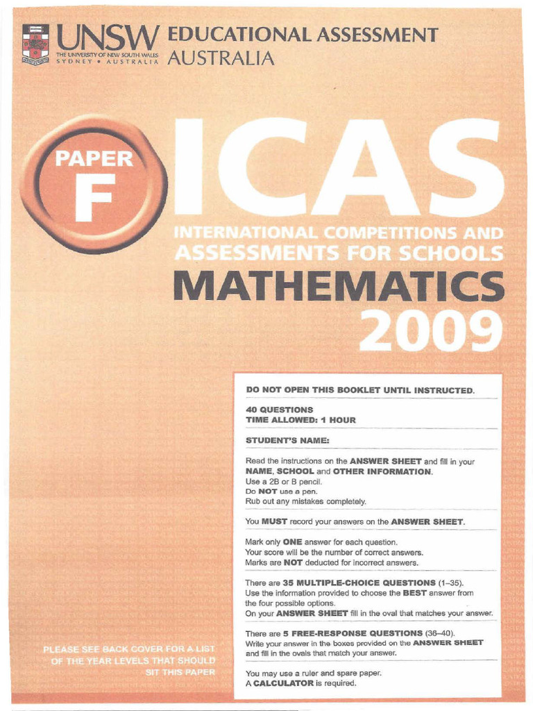 ICAS Maths F 2009 | PDF