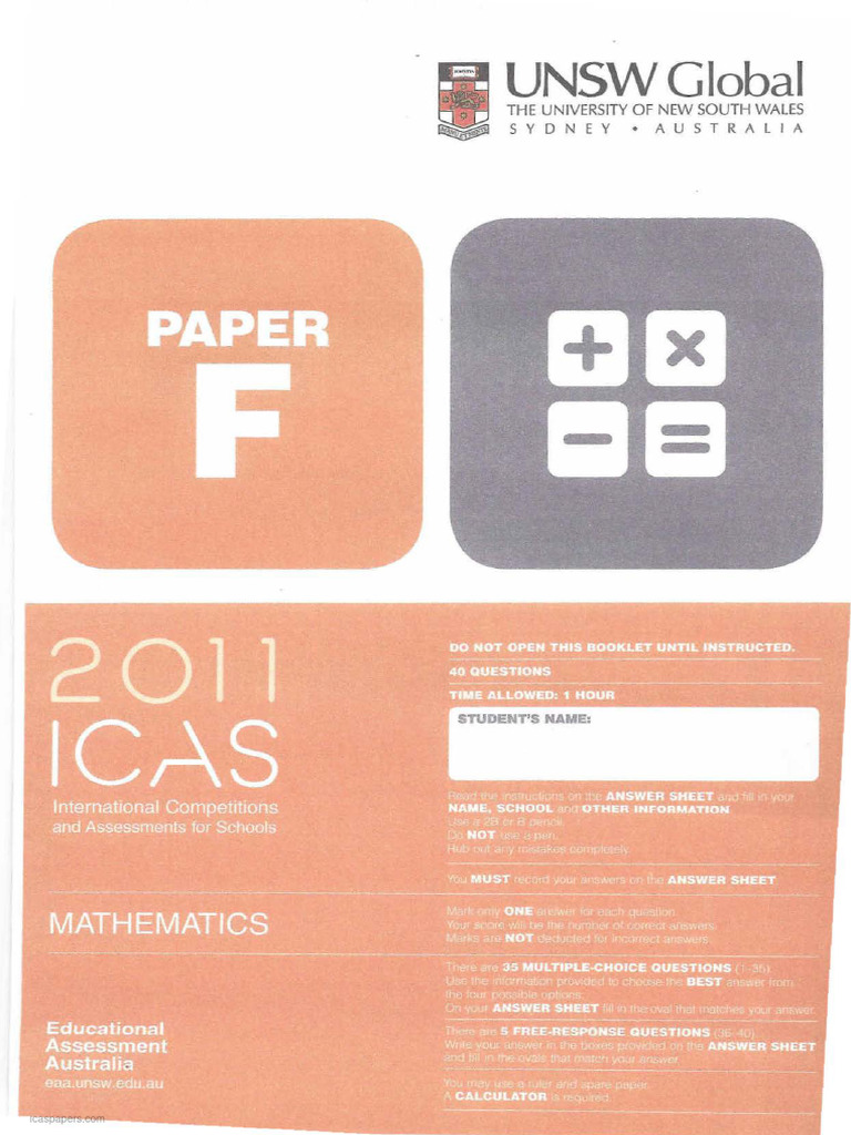 ICAS Maths F 2011 | PDF