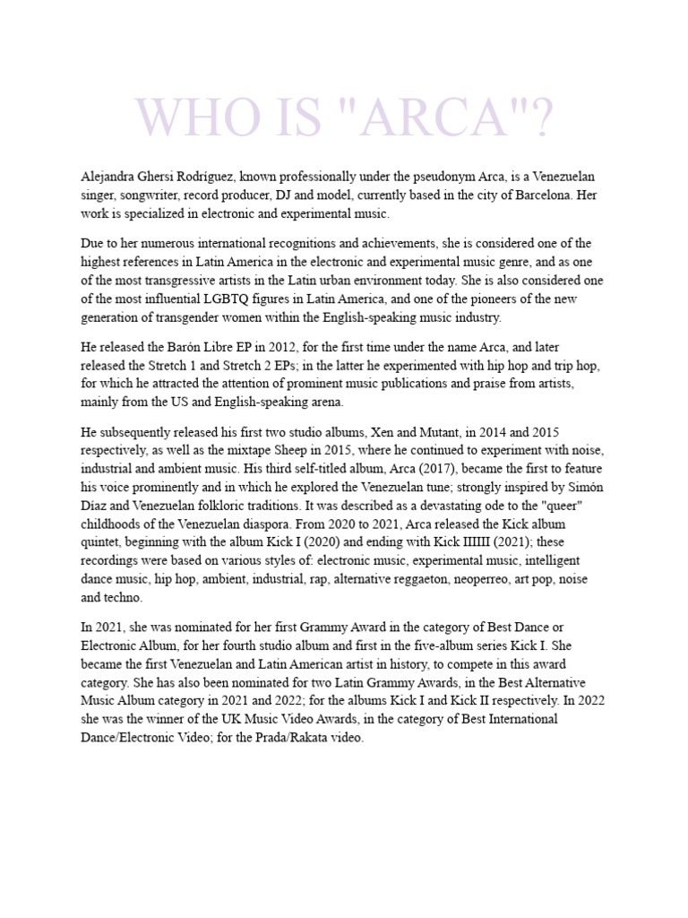 Who Is Arca With A of Awesome | PDF | Popular Music | Performing Arts