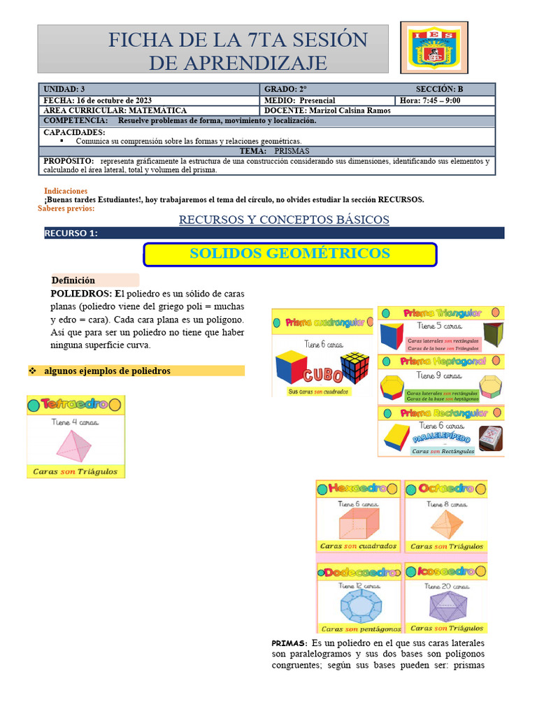 Ficha para Docente Prismas | PDF | Geometría | Matemática Elemental