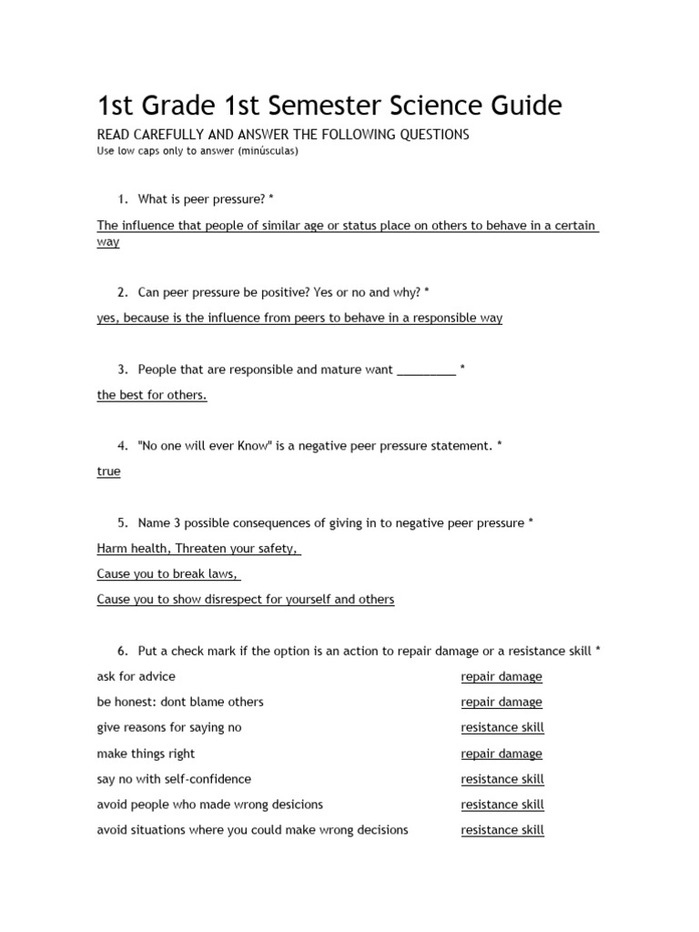 1st Grade 1st Semester Science Guide | PDF