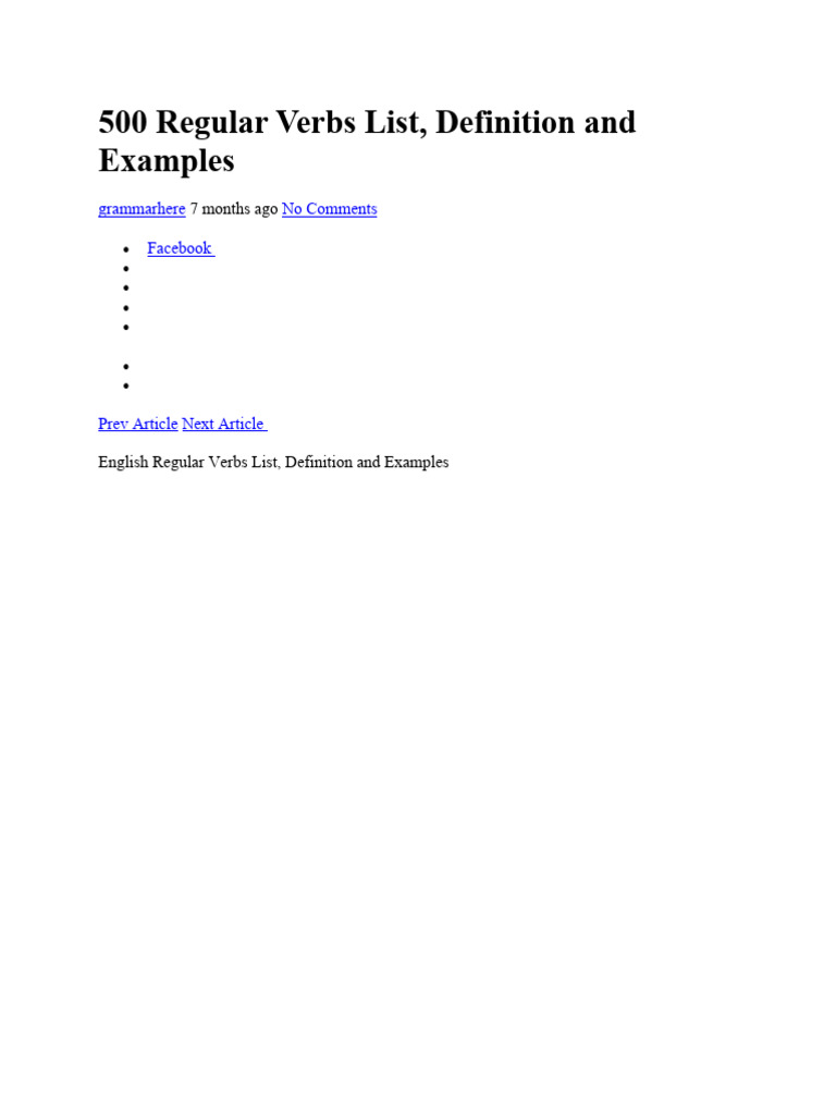 500 Regular Verbs List | PDF