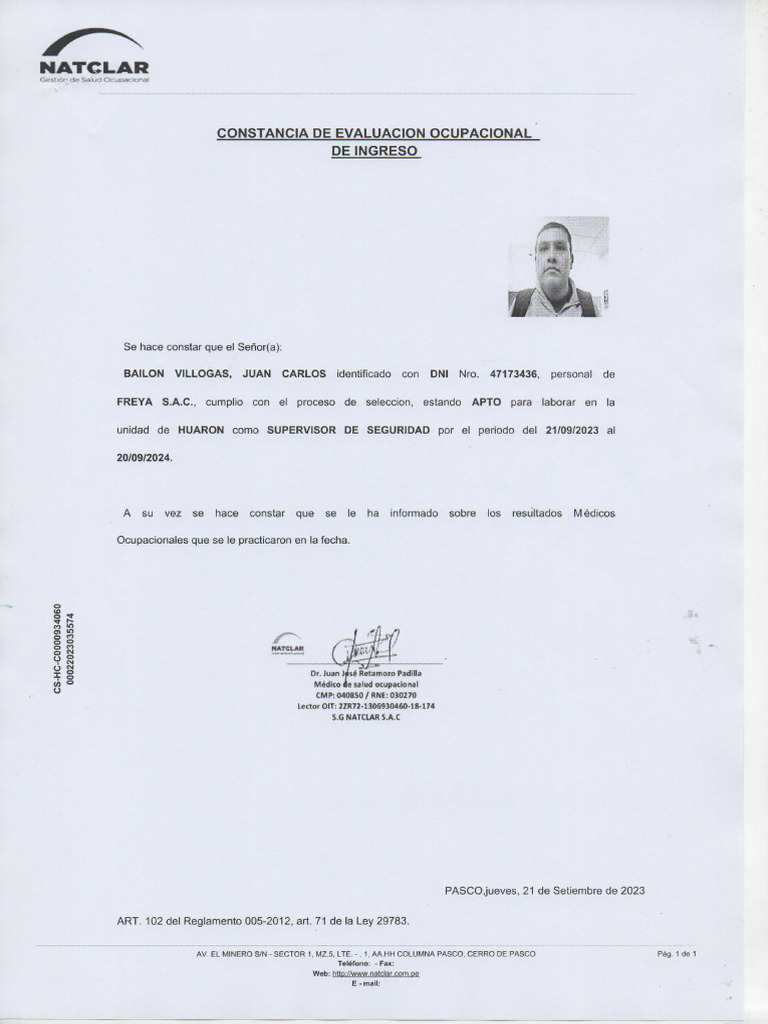 Constancia de Salud | PDF