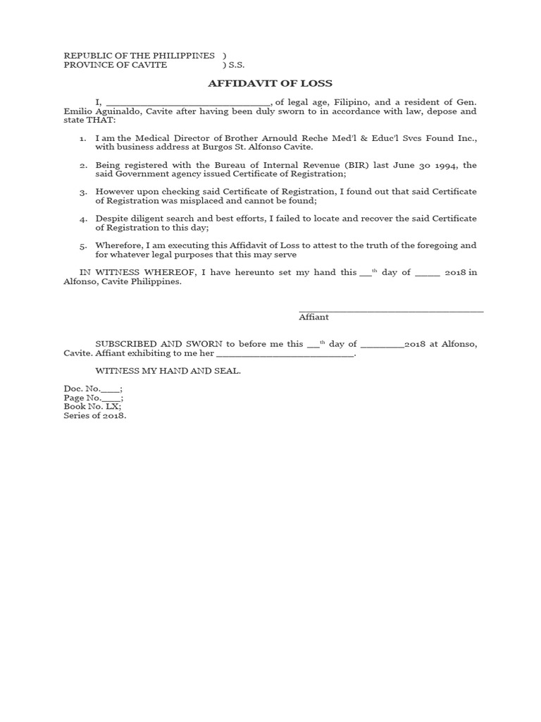 AFFIDAVIT OF LOSS Misplaced CR DLSU | PDF