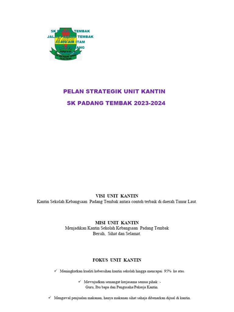 Pelan Strategik Unit Kantin | PDF