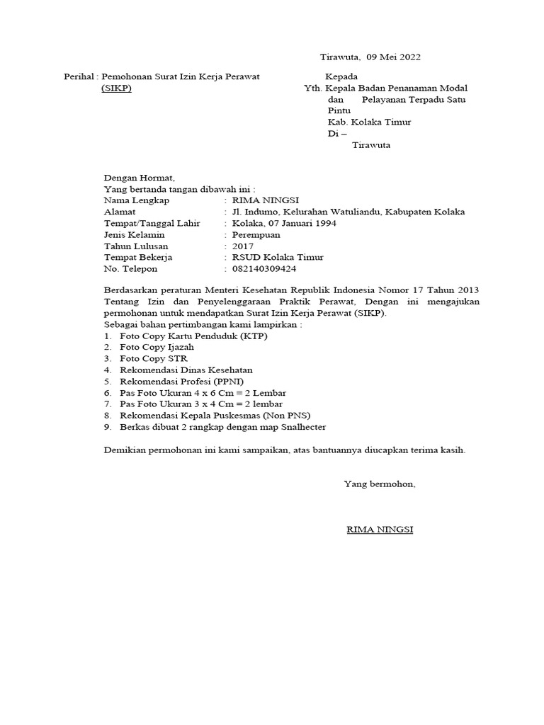 Surat Rekomendasi SIKP Rima | PDF