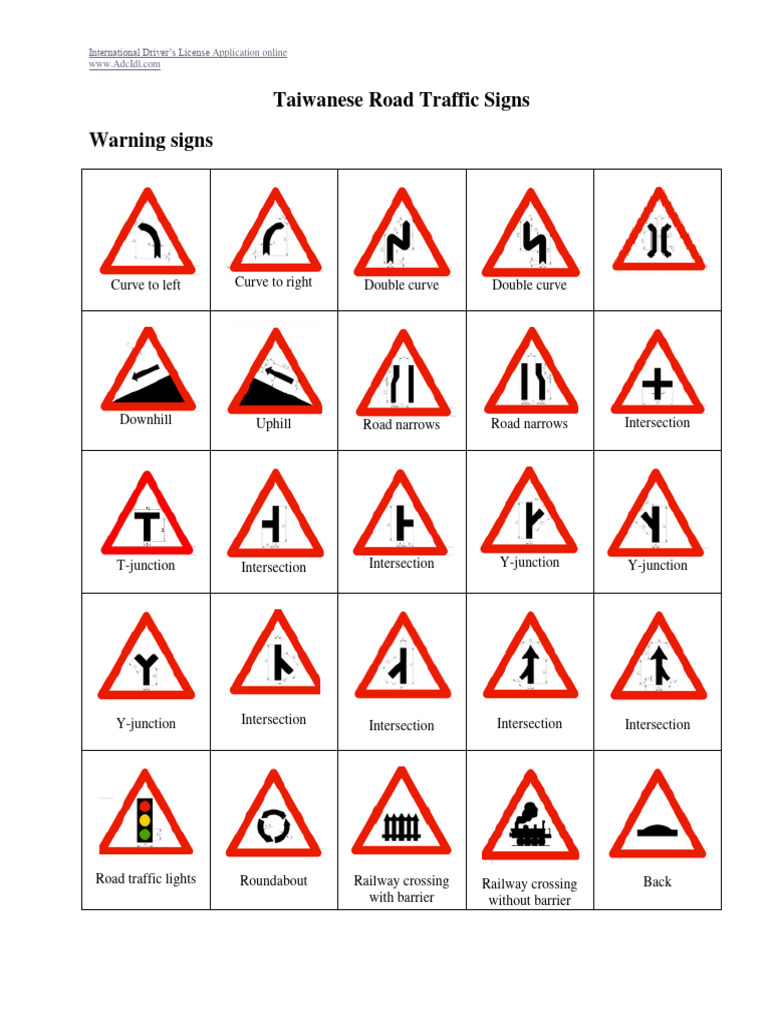 Taiwan Road Signs for Drivers Test | PDF