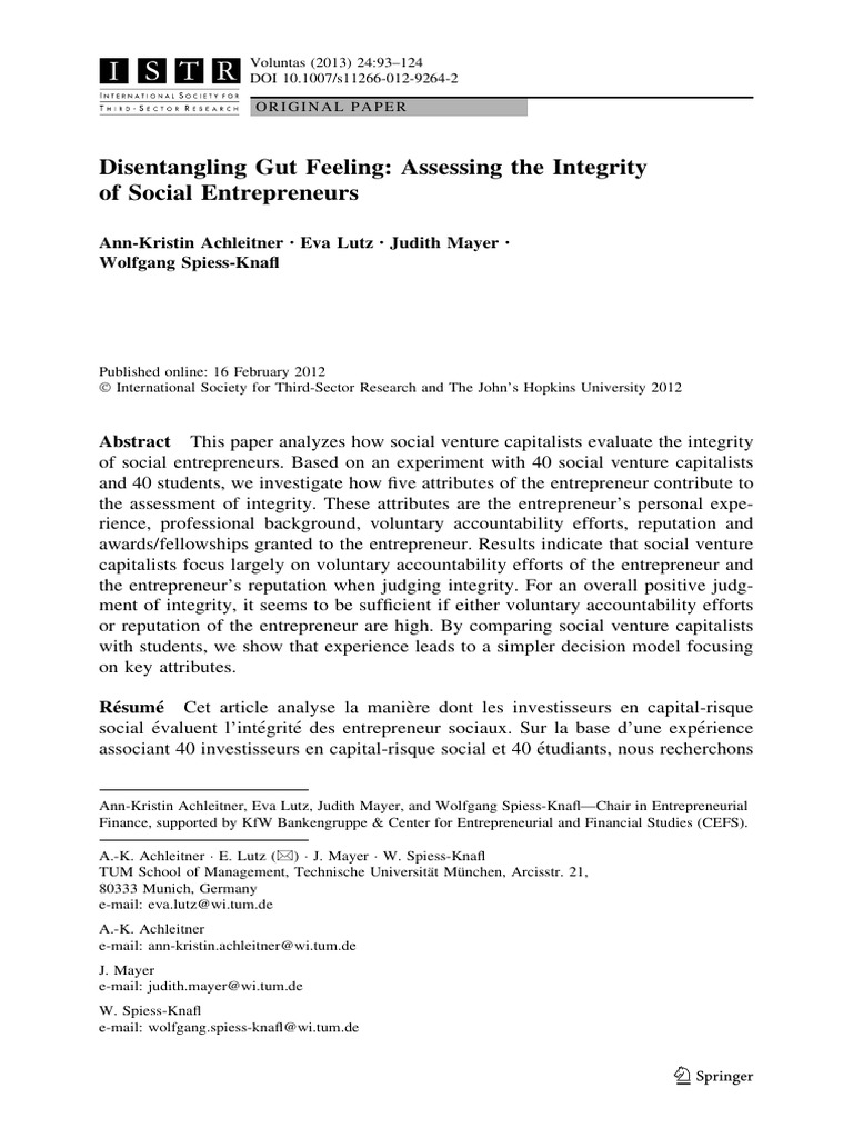 Disentangling Gut Feeling Assessing The Integrity of Social ... Disentangling Gut Feeling Assessing The Integrity of Social ...