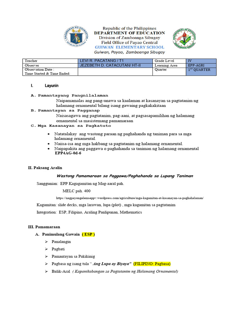 Epp 4 Q1 Agri Cot | PDF