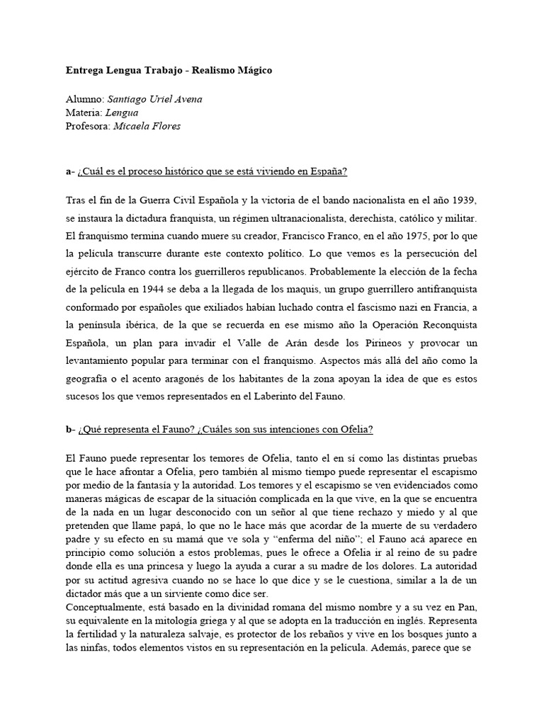 Laberinto Del Fauno Trabajo - Realismo Mágico | PDF | Novela negra ...