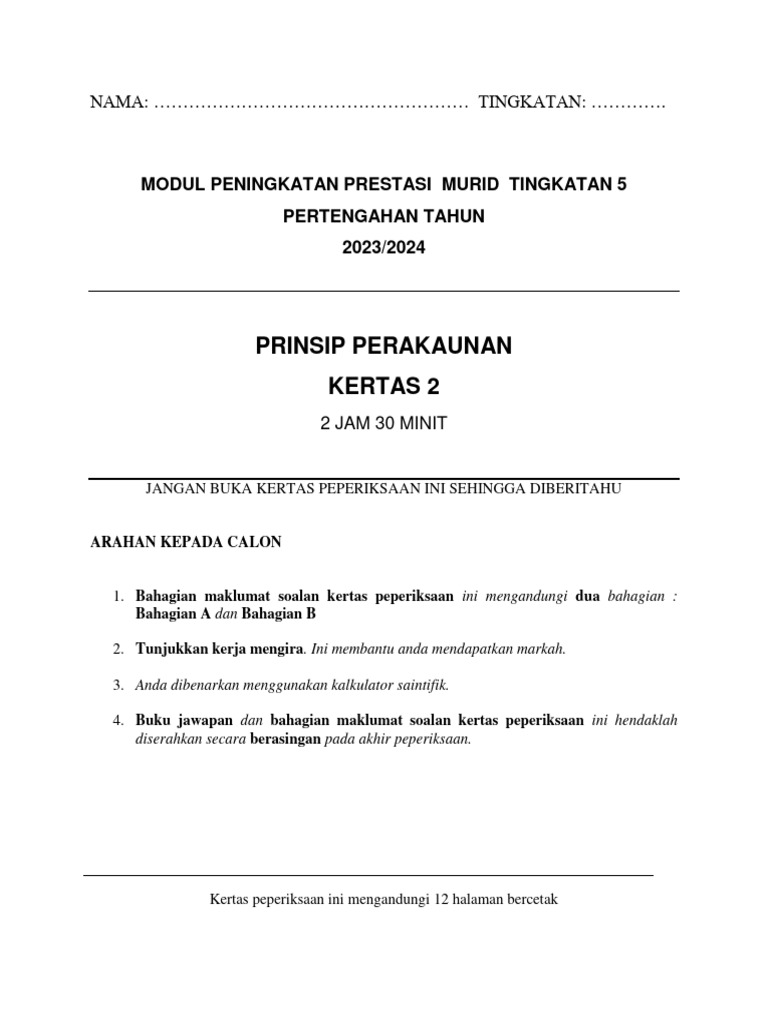 Modul Peningkatan Prestasi PPT T5 Prinsip Perakaunan K2 2023 | PDF