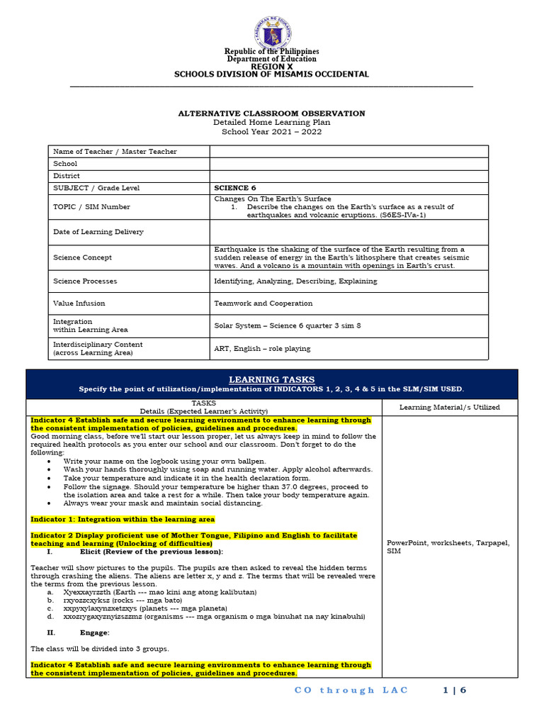 SCIENCE 6 4TH QUARTER-changes On The Earth's Surface Alternative Cot 2021-2022 | PDF | Volcano ...
