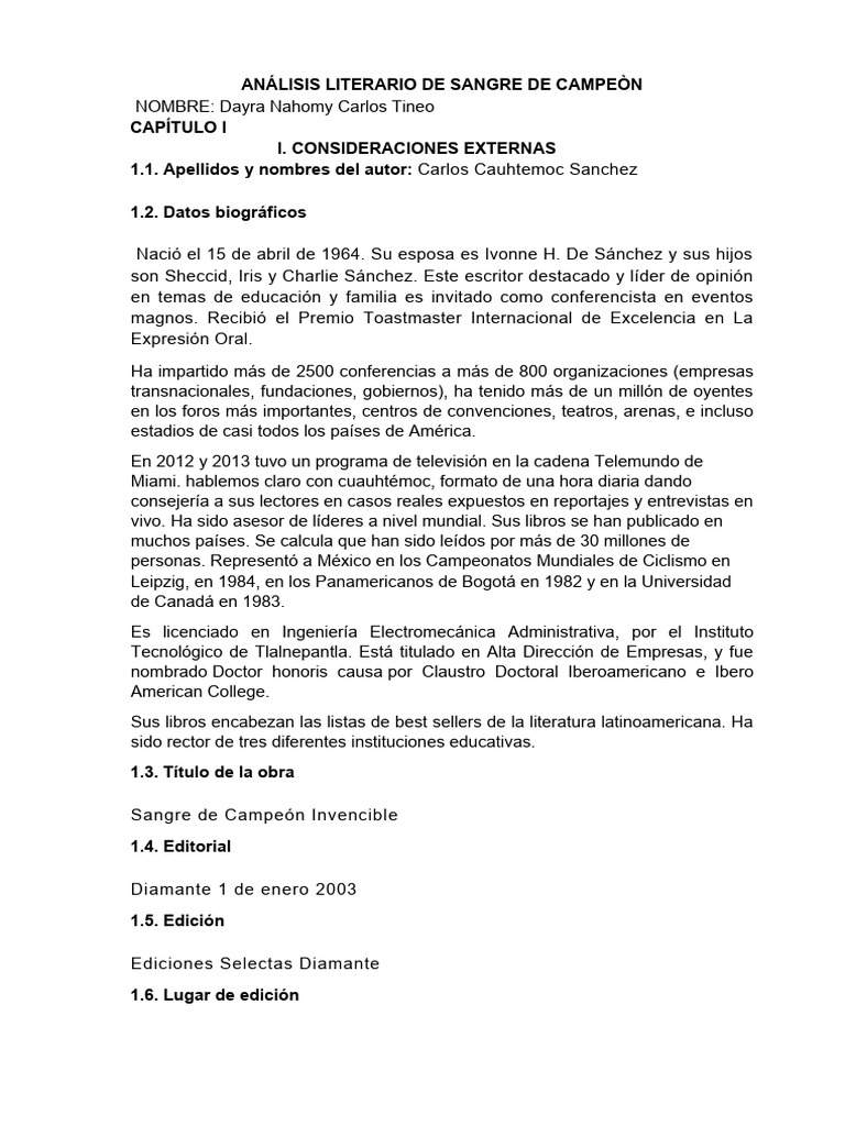 Análisis Literario Sangre de Campeòn) Dayra | PDF | Comunicación humana Análisis Literario Sangre de Campeòn) Dayra | PDF | Comunicación humana