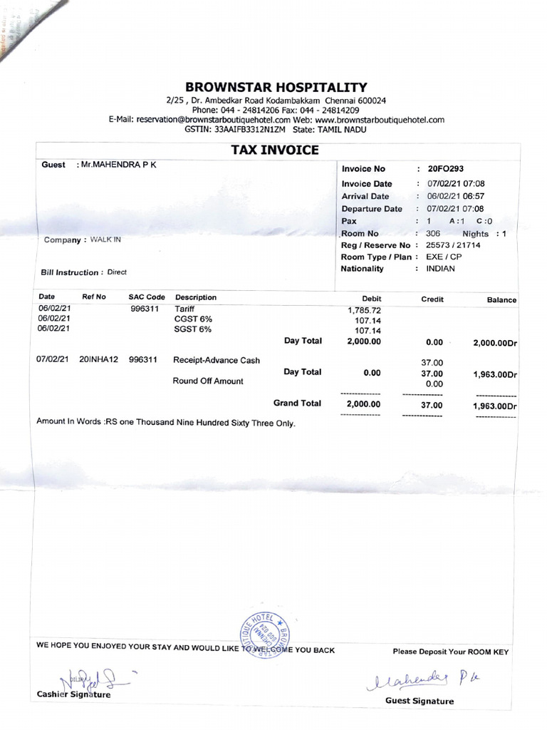 Hotel Invoice 2 | PDF | Payments | Business