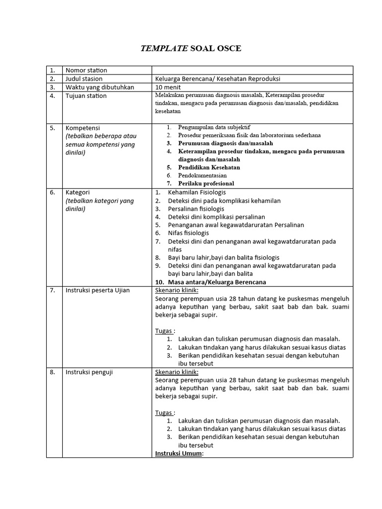 TEMPLATE SOAL OSCE Deteksi Dini | PDF