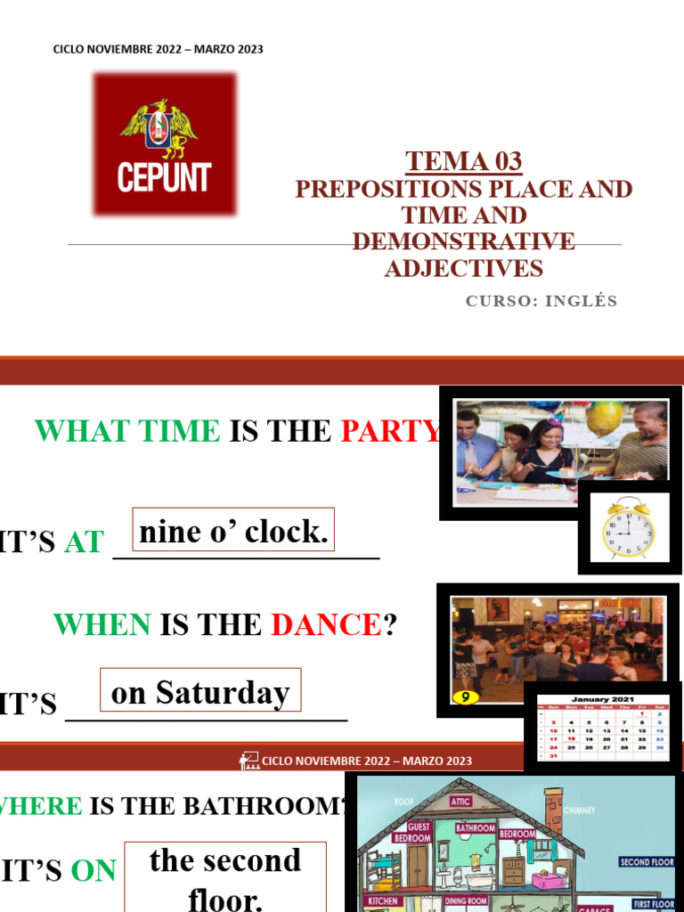 Prepositions and Demonstratives in English | PDF
