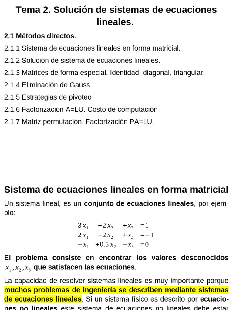 Tema02 - 01 MN Scilab | PDF | Sistema de ecuaciones lineales | Matriz ...