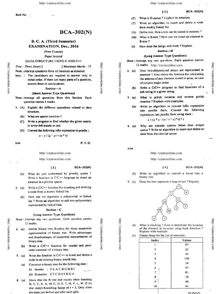 Bca 3 Sem Data Structure Using C and CPP Bca 302n Dec 2016 | PDF