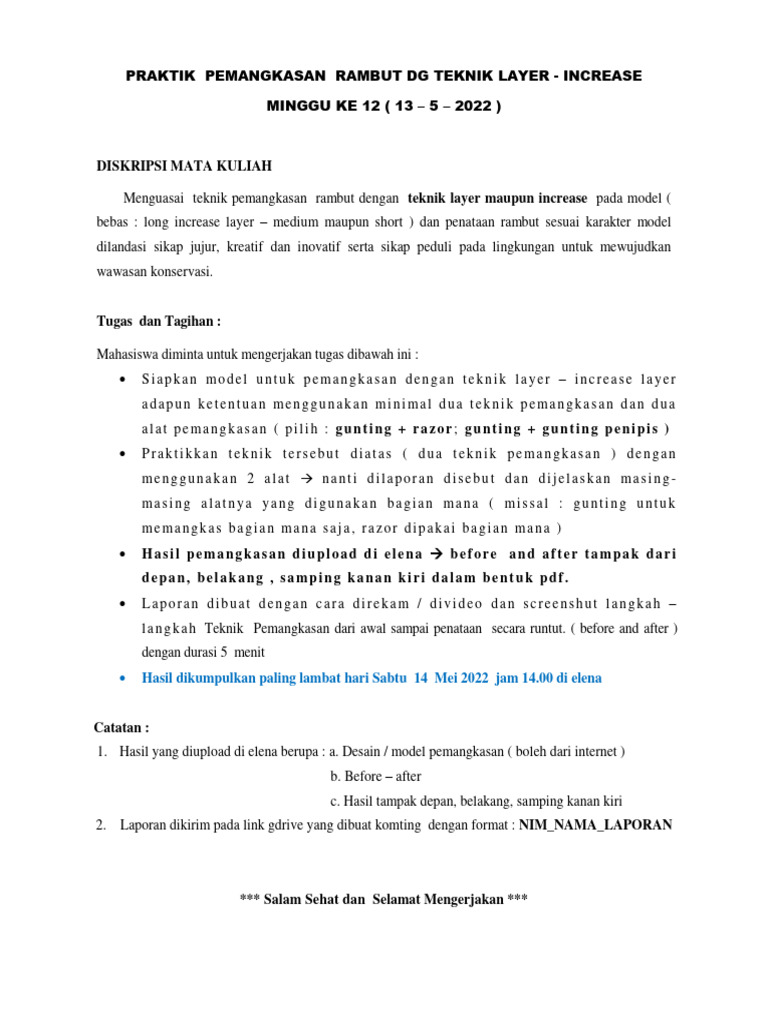 Praktik Pemangkasan Rambut DG Teknik Layer - Increase Menggunakan Alat Gunting Dan Razor | PDF