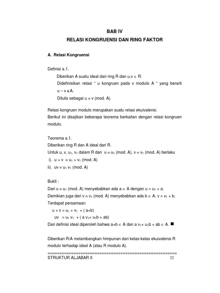 Relasi Kongruensi Dan Ring Faktor | PDF