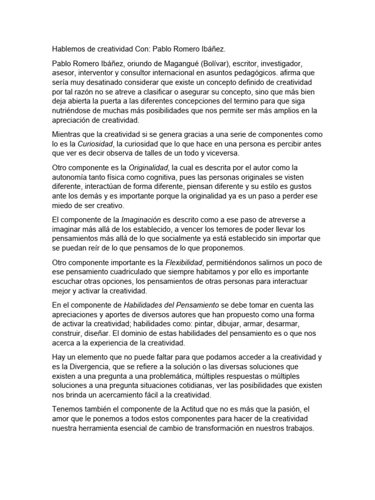 Creatividad Pablo Romero Ibáñez | PDF | Creatividad | Pensamiento