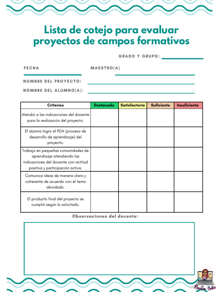 Lista de Cotejo para Evaluar Proyectos de Campos Formativos | PDF | Aprendizaje | Rúbrica ...