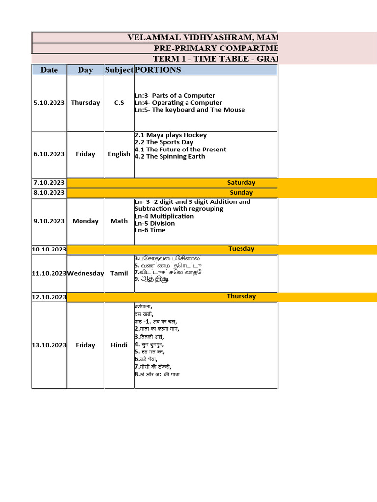 Time Table Gr2 | PDF
