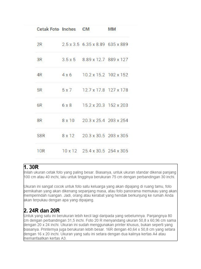 Ukuran Cetak Foto: Panduan Lengkap | PDF